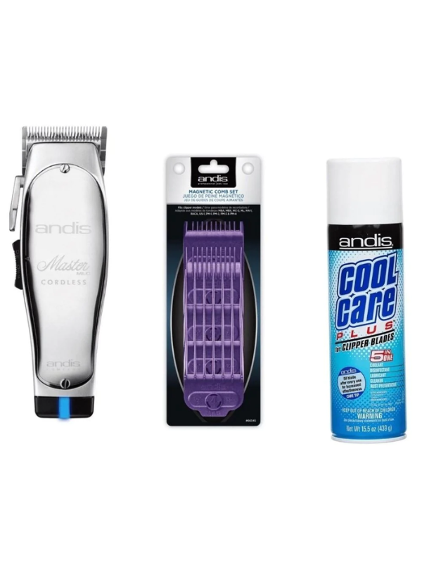 Andis Master Clipper & Dual Magnet Small 5-Comb Set w/ Cool Care Plus ...